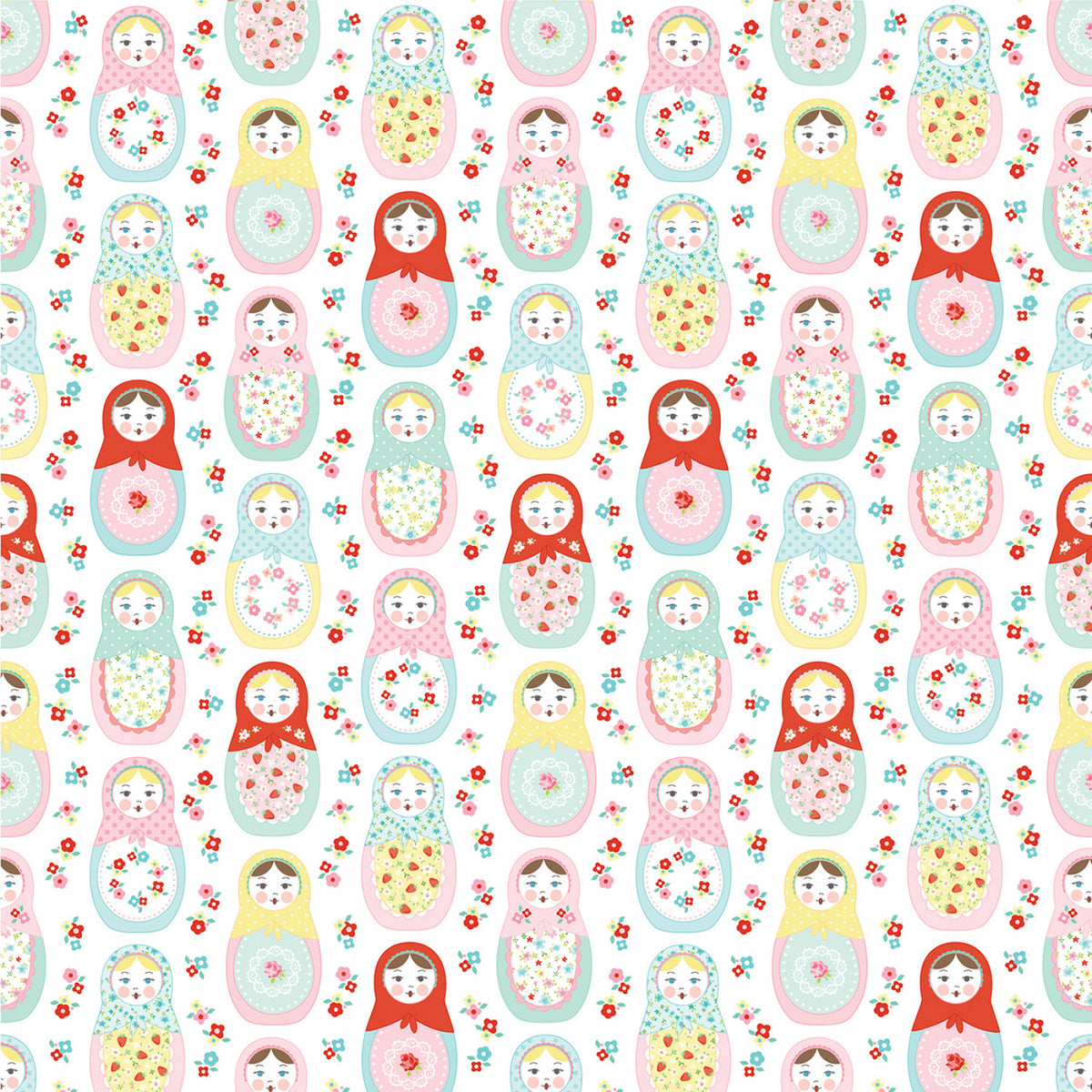 Poppie Cotton - Market Day - Nesting Dolls White Fabric – Pearls and ...